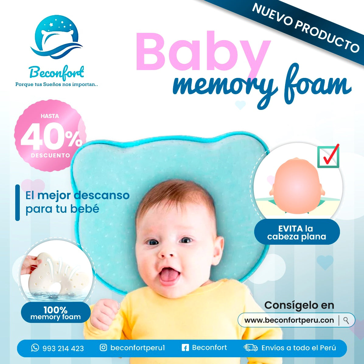 Almohada Memory Foam Baby 👶🏻 - Beconfort